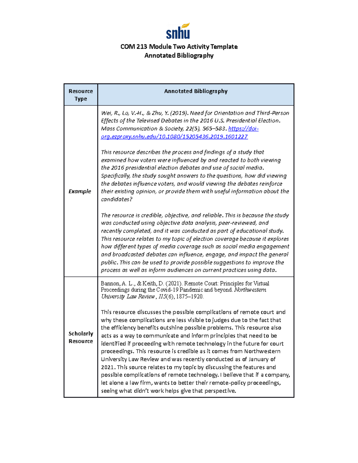COM 213 Module Two Activity Template - COM 213 Module Two Activity Template Annotated ...