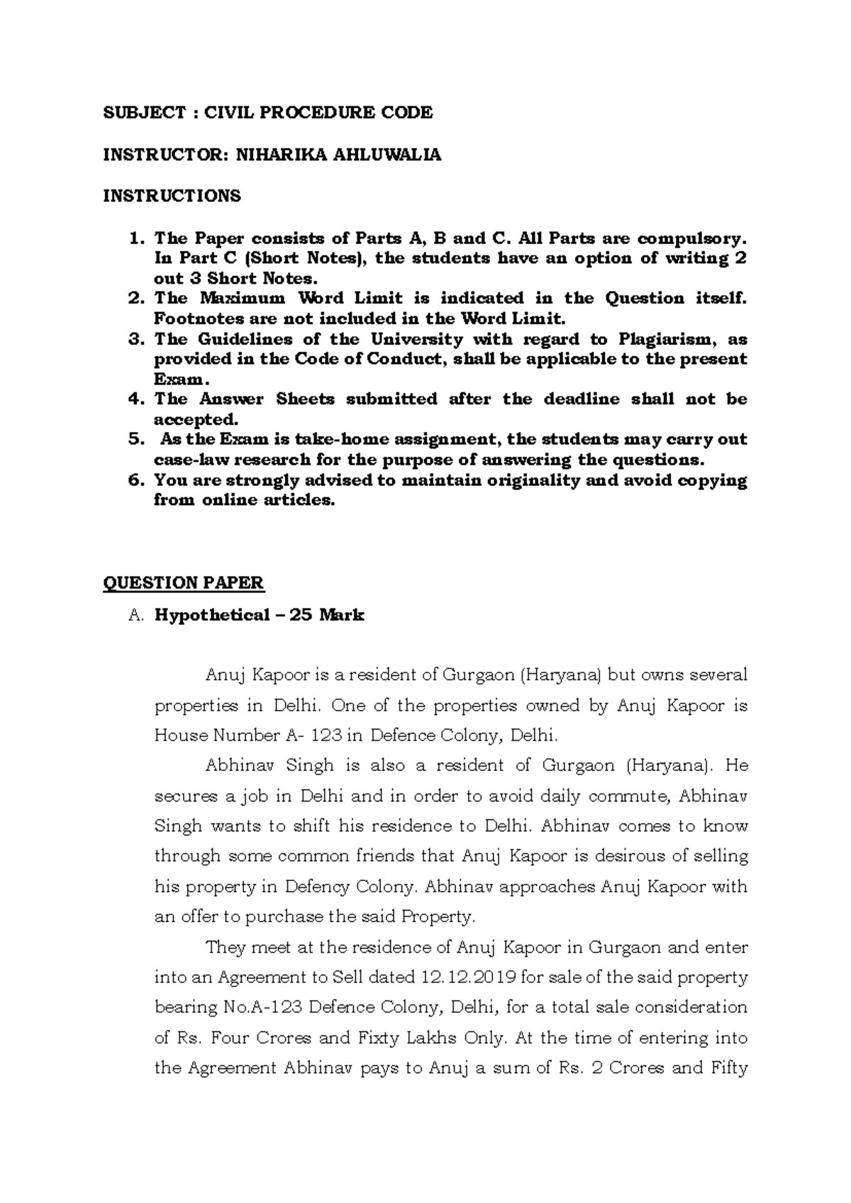 Question CPC Bballb 18 JGLS - SUBJECT : CIVIL PROCEDURE CODE INSTRUCTOR ...