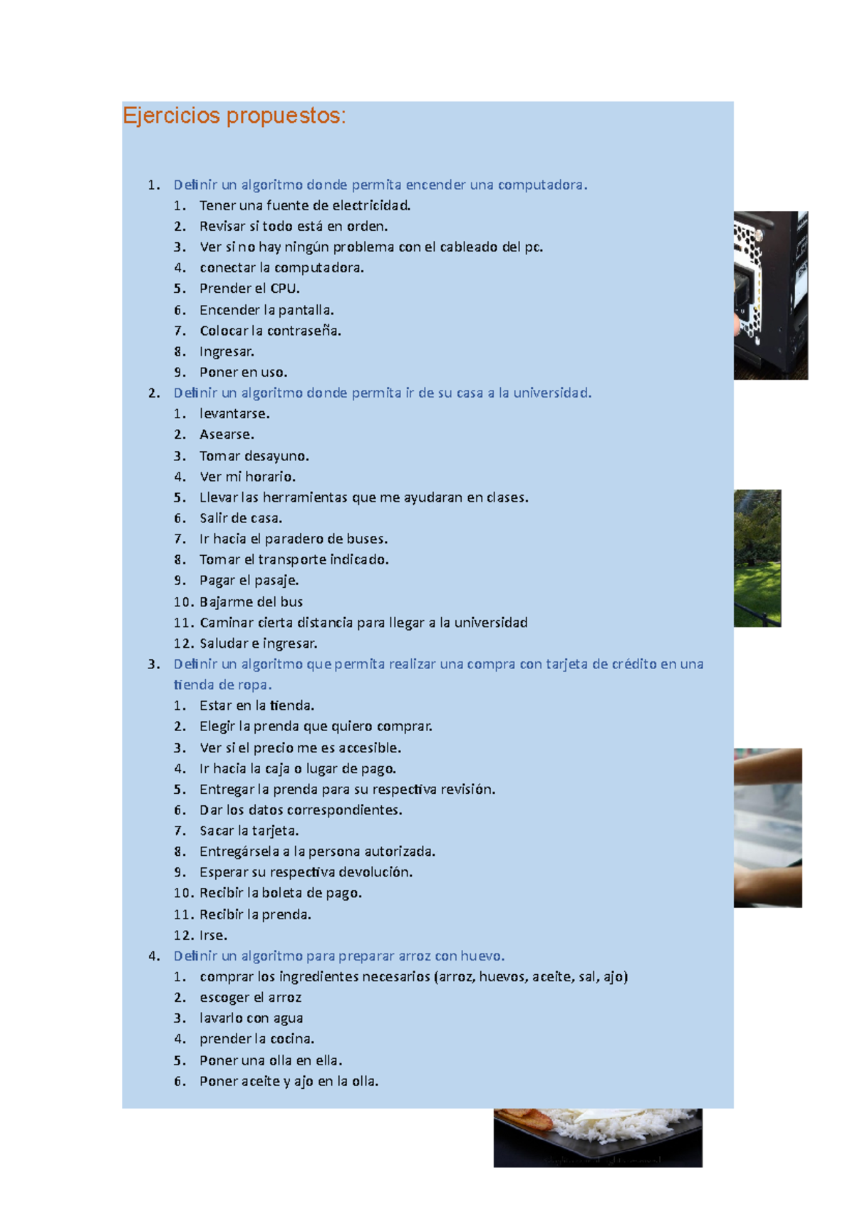 Ejercicios propuestos - Ejercicios propuestos: Definir un algoritmo donde permita encender una ...