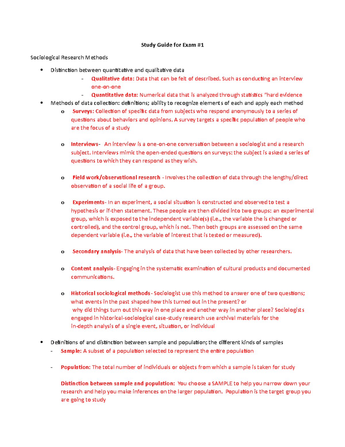Exam 1 sociology study guide final draft - Study Guide for Exam ...