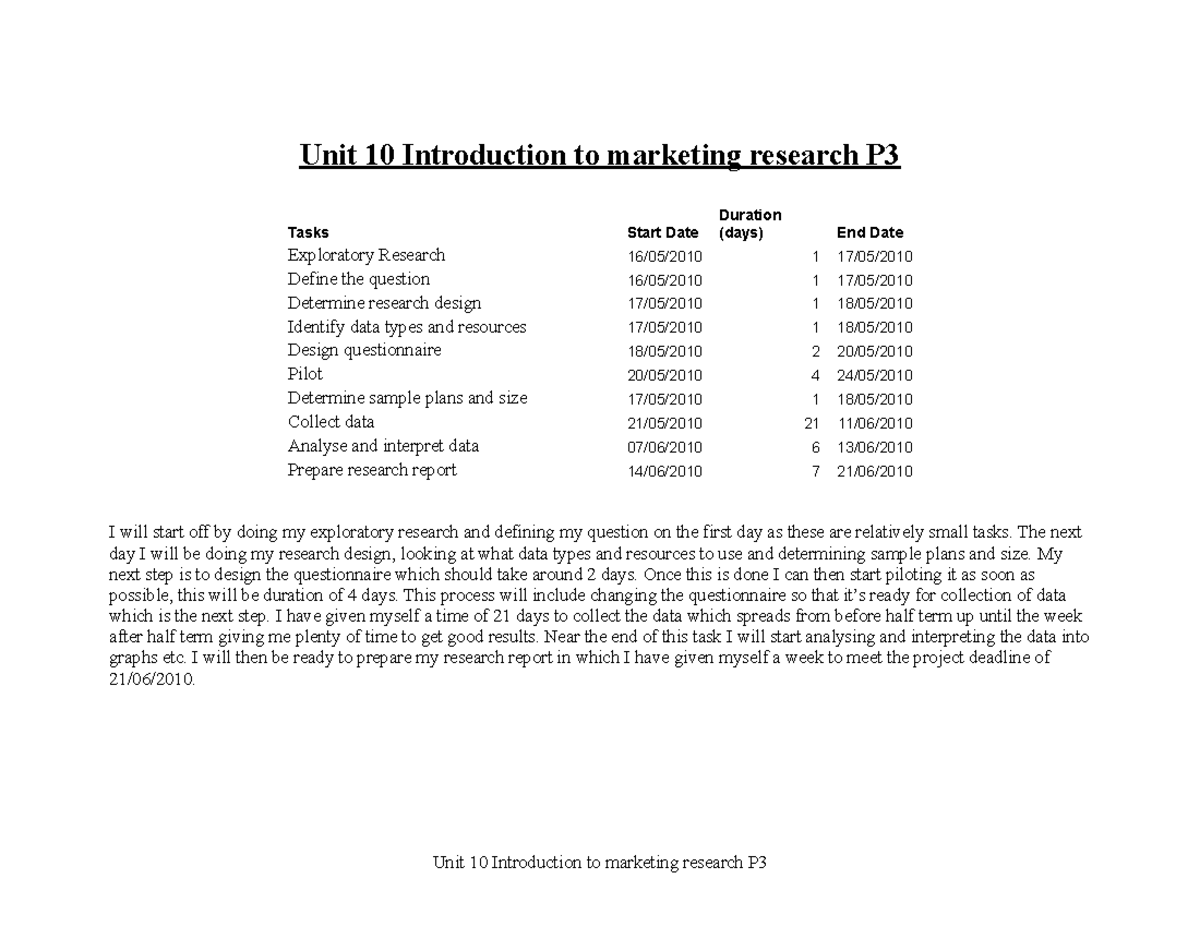 Unit 10 Introduction to marketing research P3 - The next day I will be ...