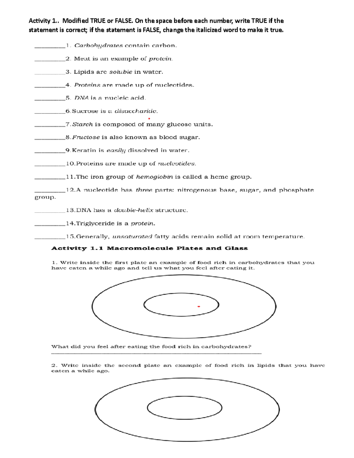 Activity for Biological Macromolecules - Nursing - Activity 1 ...