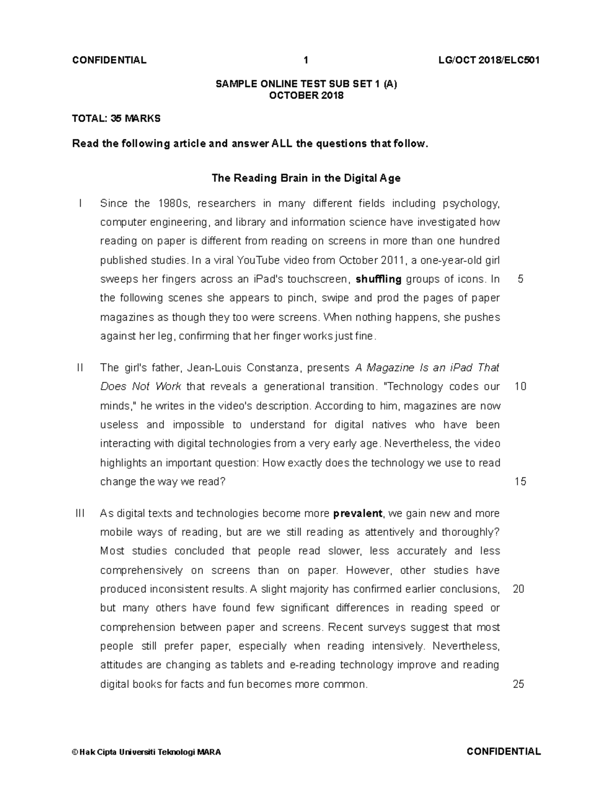 Sample/practice exam 2019, questions - SAMPLE ONLINE TEST SUB SET 1 (A ...
