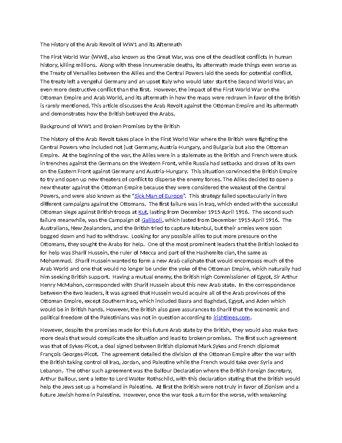 Arabs and Turks during World War 1 - The History of the Arab Revolt of ...