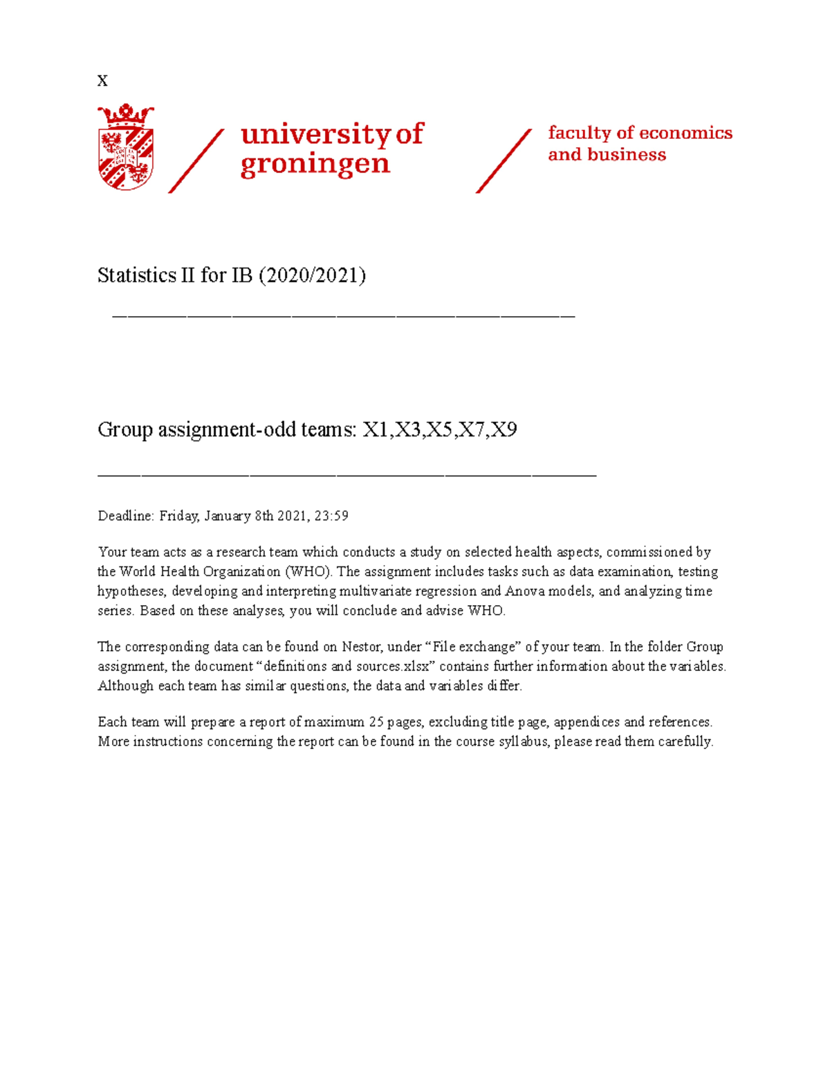 Statistics II for IB GR5.09 (example assignment) (2020 2021) - x ...