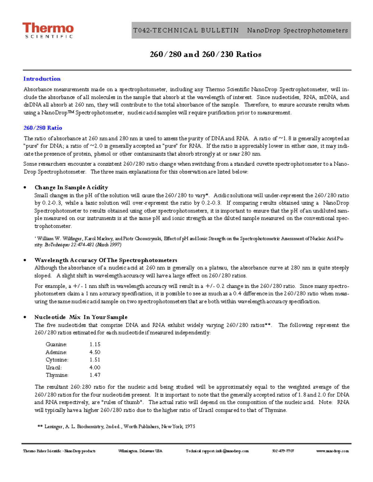 Note on the 260 280 and 260 230 Ratios Explaining The Ratios T042