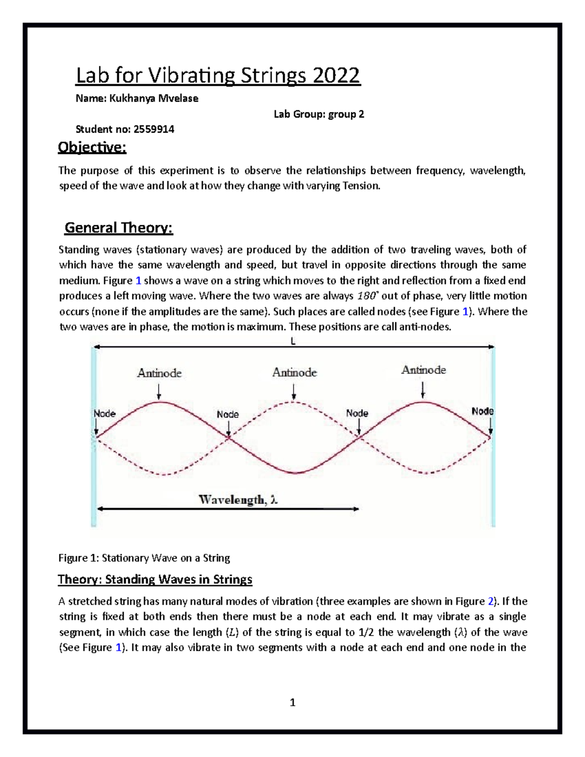Vibrating Strings Online Lab 2022 - Lab for Vibrating Strings 2022 Name: Kukhanya Mvelase ...