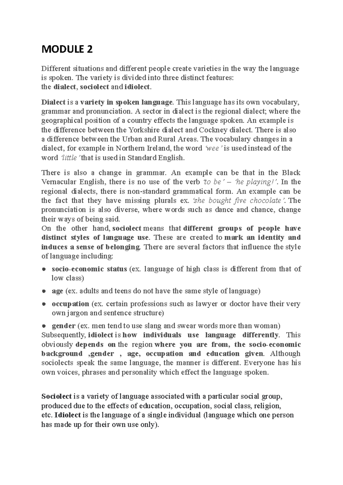 Modue 2 part 1 - MODULE 2 Different situations and different people ...