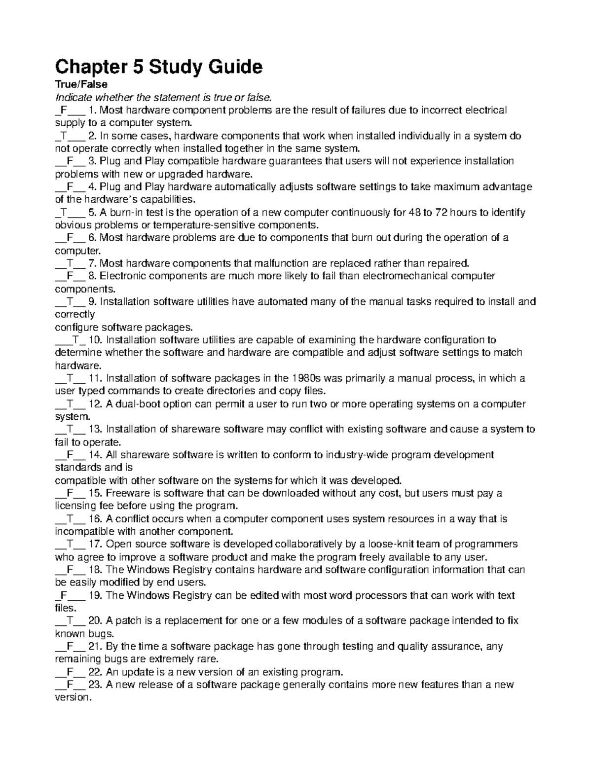HD CH5 Study Guide - Computers - Chapter 5 Study Guide True/False ...