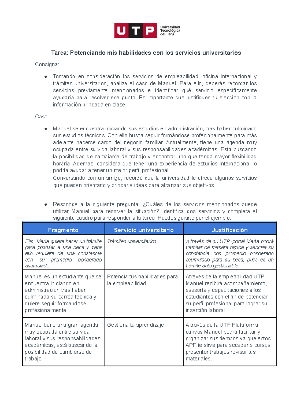 IVU Actividad 3 - Tarea: Potenciando mis habilidades con los servicios universitarios Consigna ...