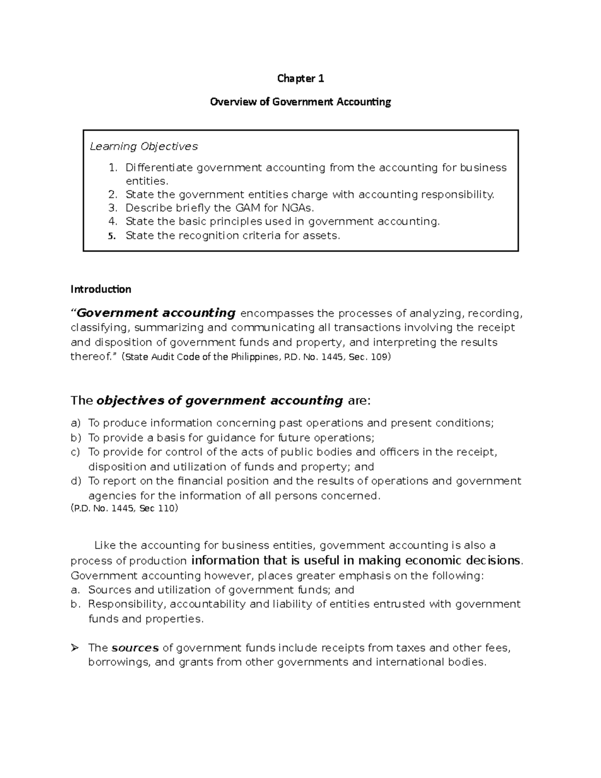 Module 1-Government Accounting - Chapter 1 Overview of Government ...
