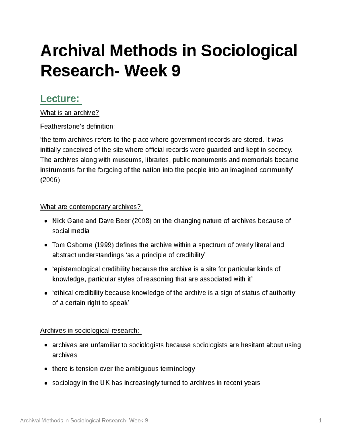 Archival Methods in Sociological Research- Week 9 - Archival Methods in ...