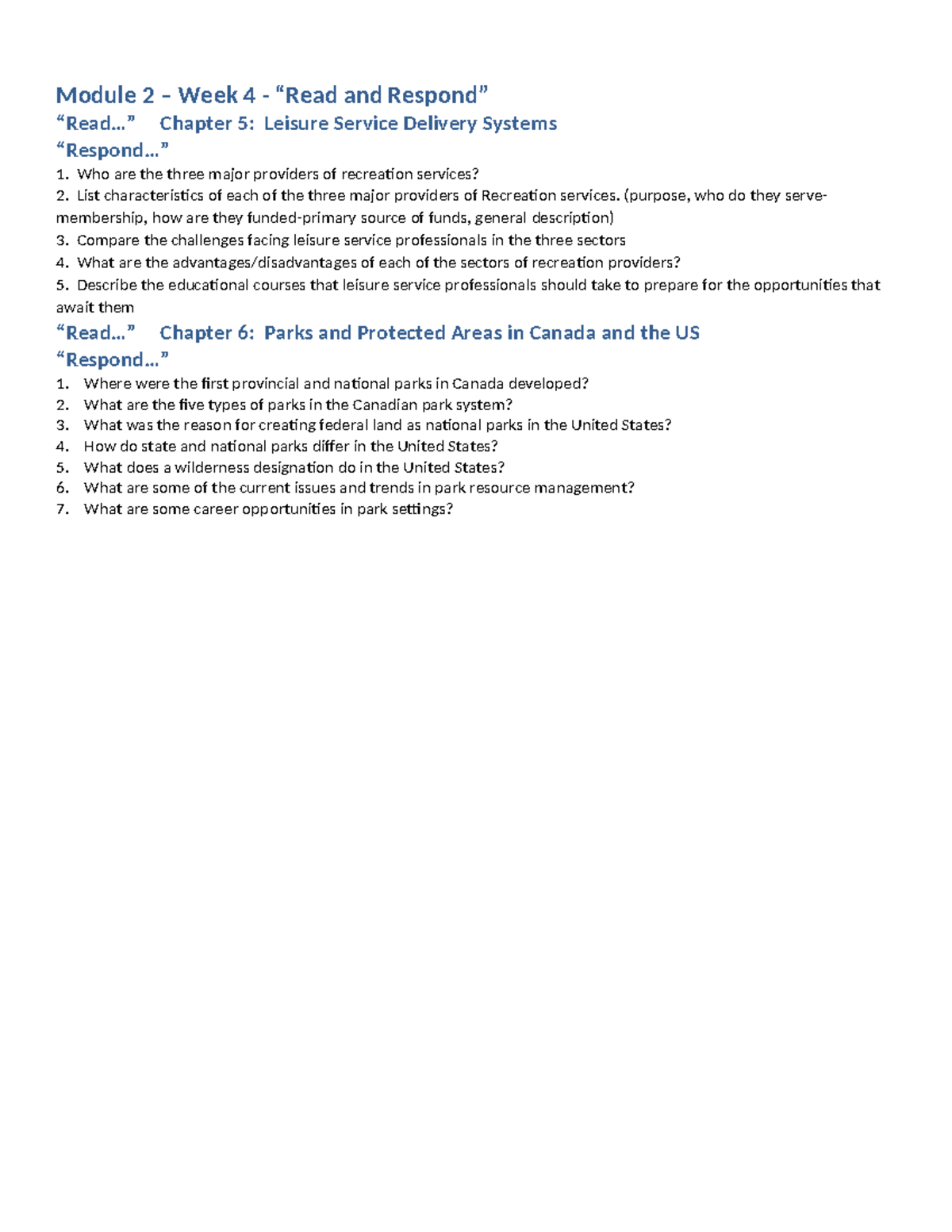 Module 2 – Week 4 - nmnmnmn - Module 2 – Week 4 - “Read and Respond ...