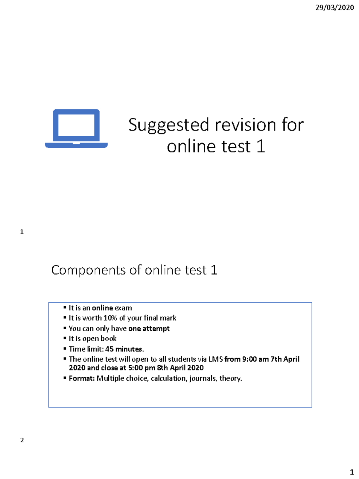 Revision for online test 1 V2 - Suggested revision for online test 1 ...