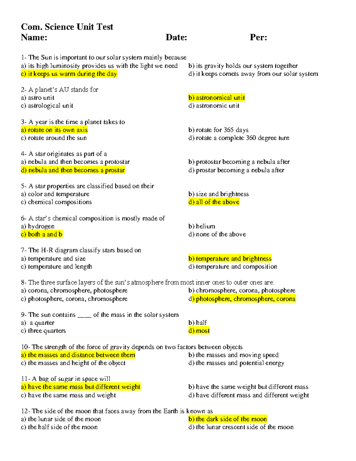 Comprehensive Science Test 1 - Com. Science Unit Test Name: Date: Per ...
