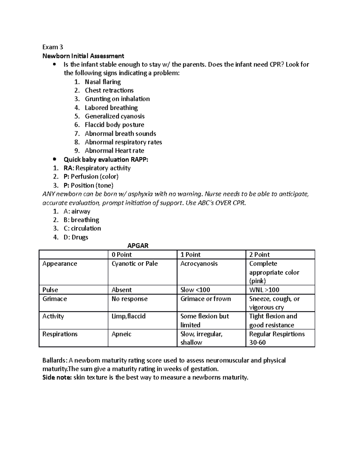 Exam 3 - exam 3 review - Exam 3 Newborn Initial Assessment Is the ...