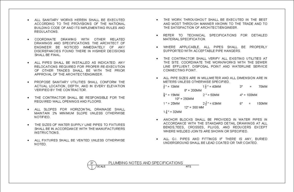 Plumbing notes and specifications - · THE WORK THROUGHOUT SHALL BE ...