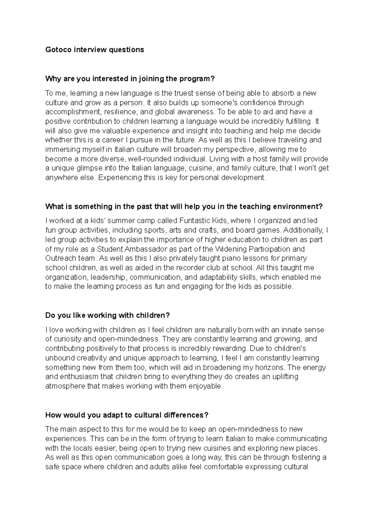 Gotoco interview questions - It also builds up someone's confidence ...