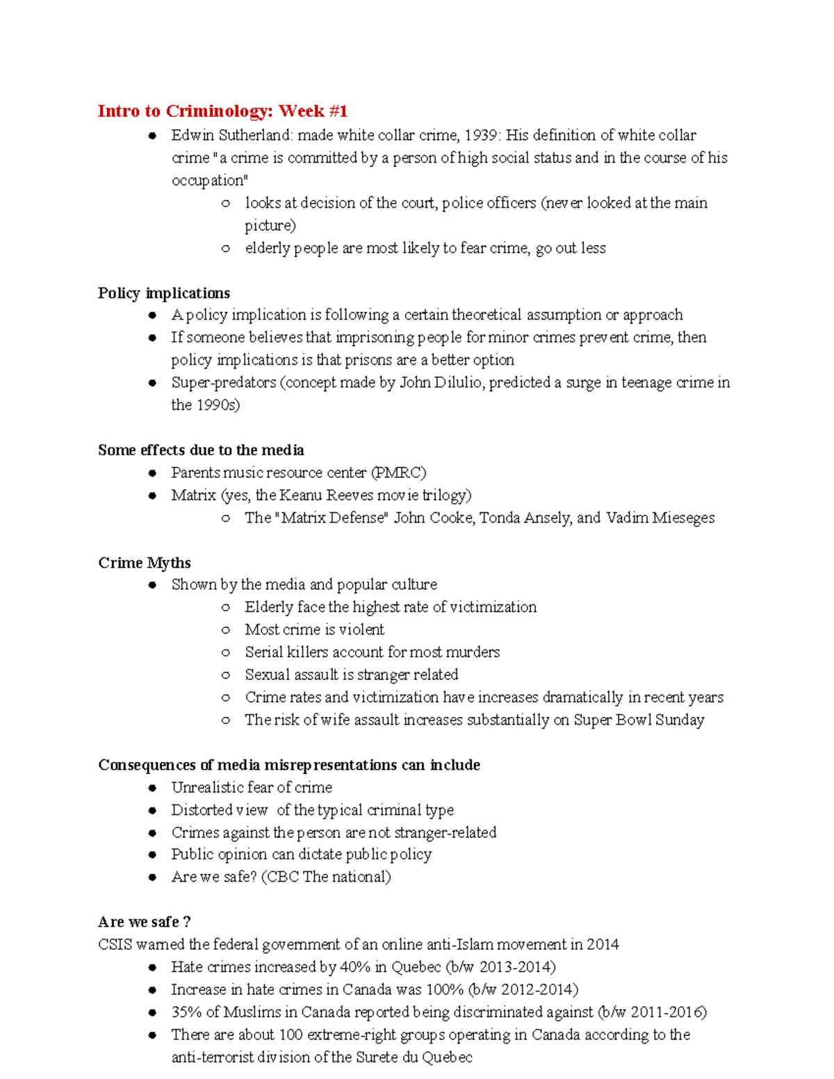 Criminology Notes - Intro to Criminology: Week Edwin Sutherland: made ...