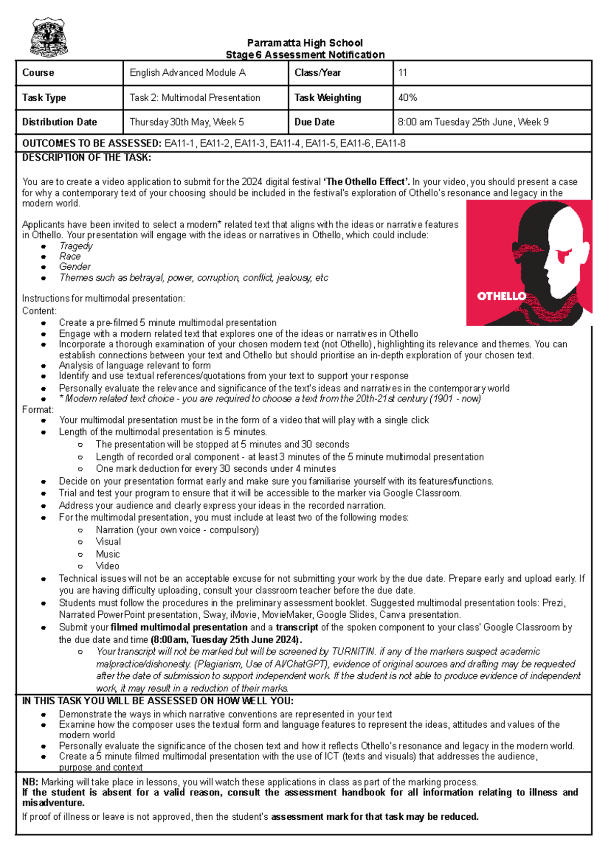 Year 11 Advanced Module A Assessment Task - Parramatta High School ...