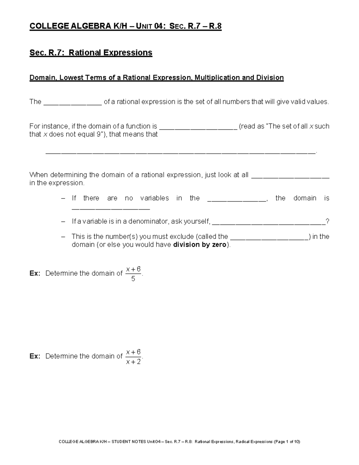 Student Notes Unit 04 - Sec. R - COLLEGE ALGEBRA K/H – U NIT 04: SEC. R ...