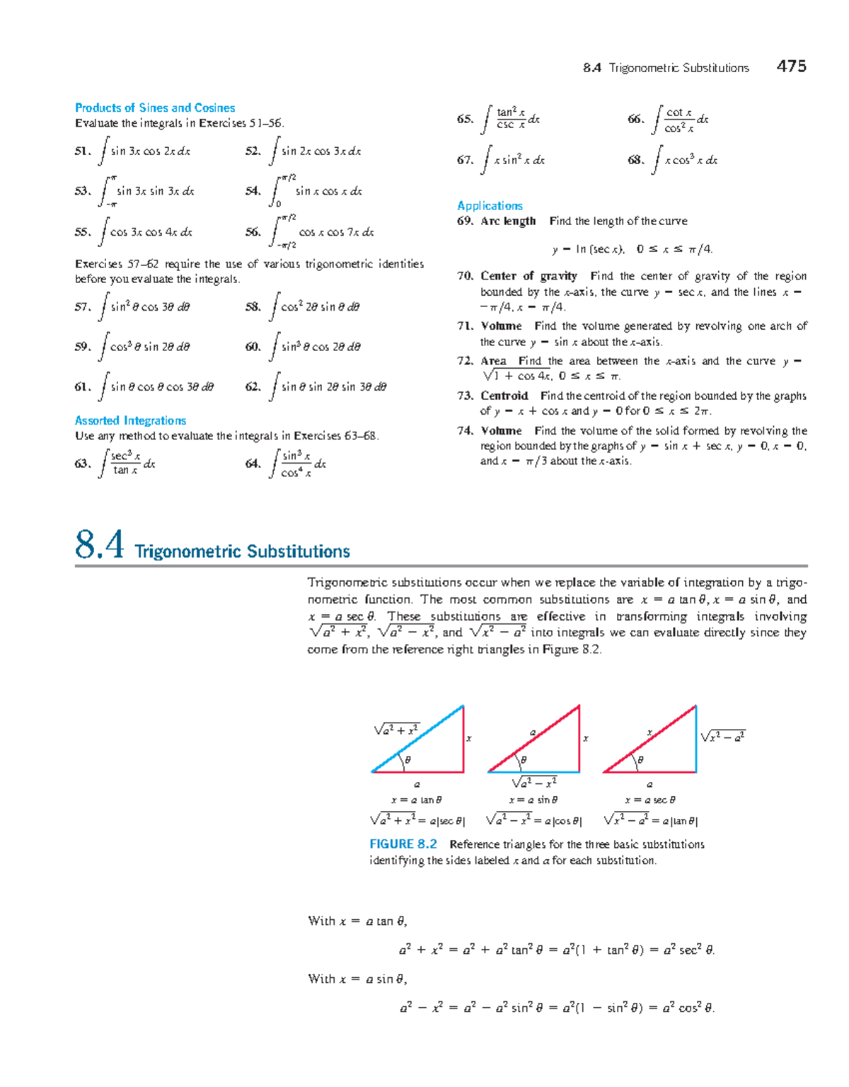 Ch 8 4 Trigonometric Substitutions 8 Trigonometric Substitutions 475