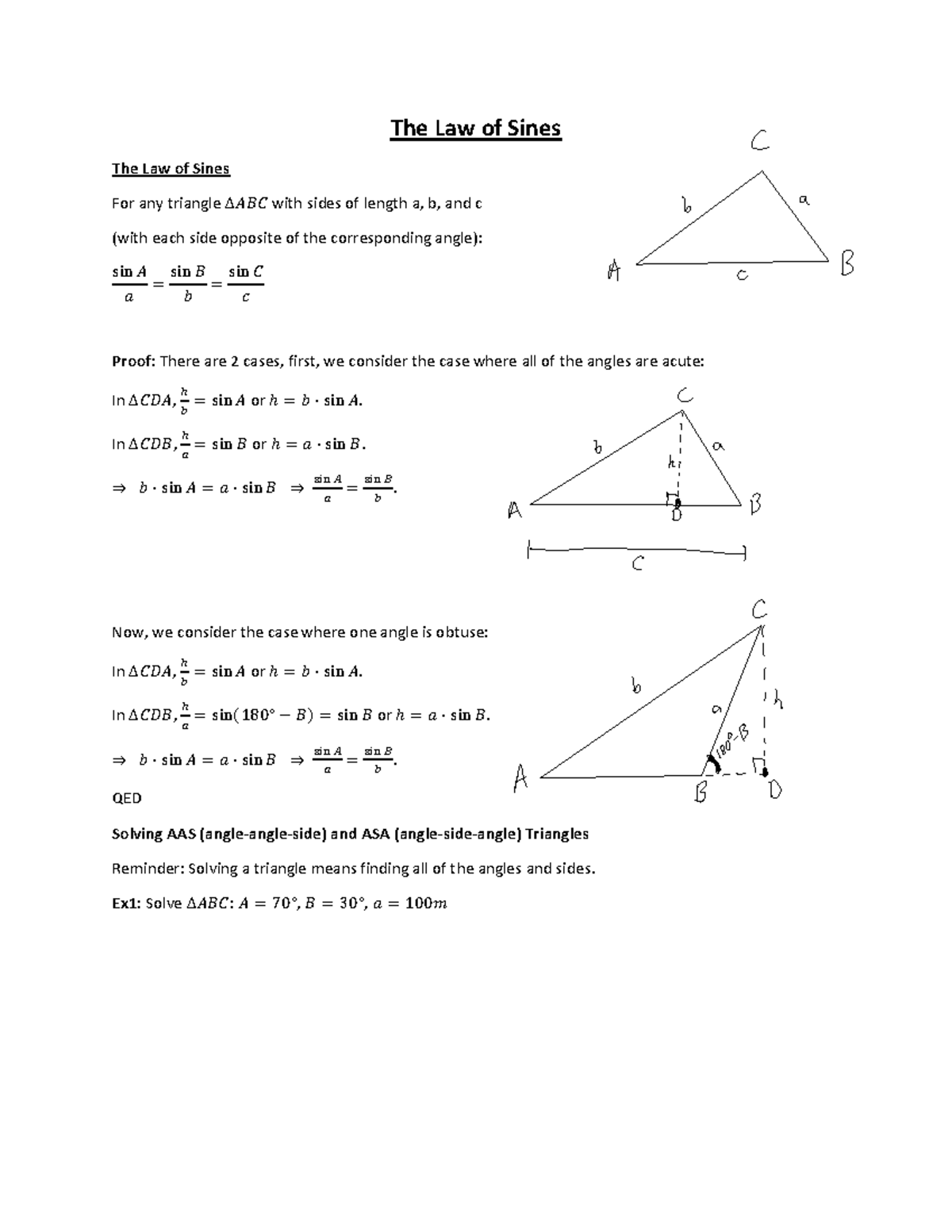 6.2 The Law of Sines Note Template - The Law of Sines The Law of Sines ...