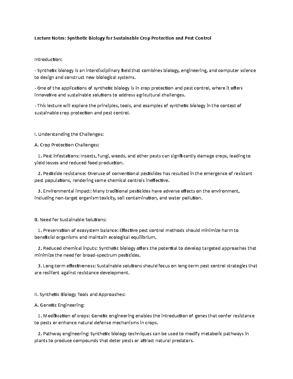 Lecture Notes: Synthetic Biology for Sustainable Crop Protection and ...