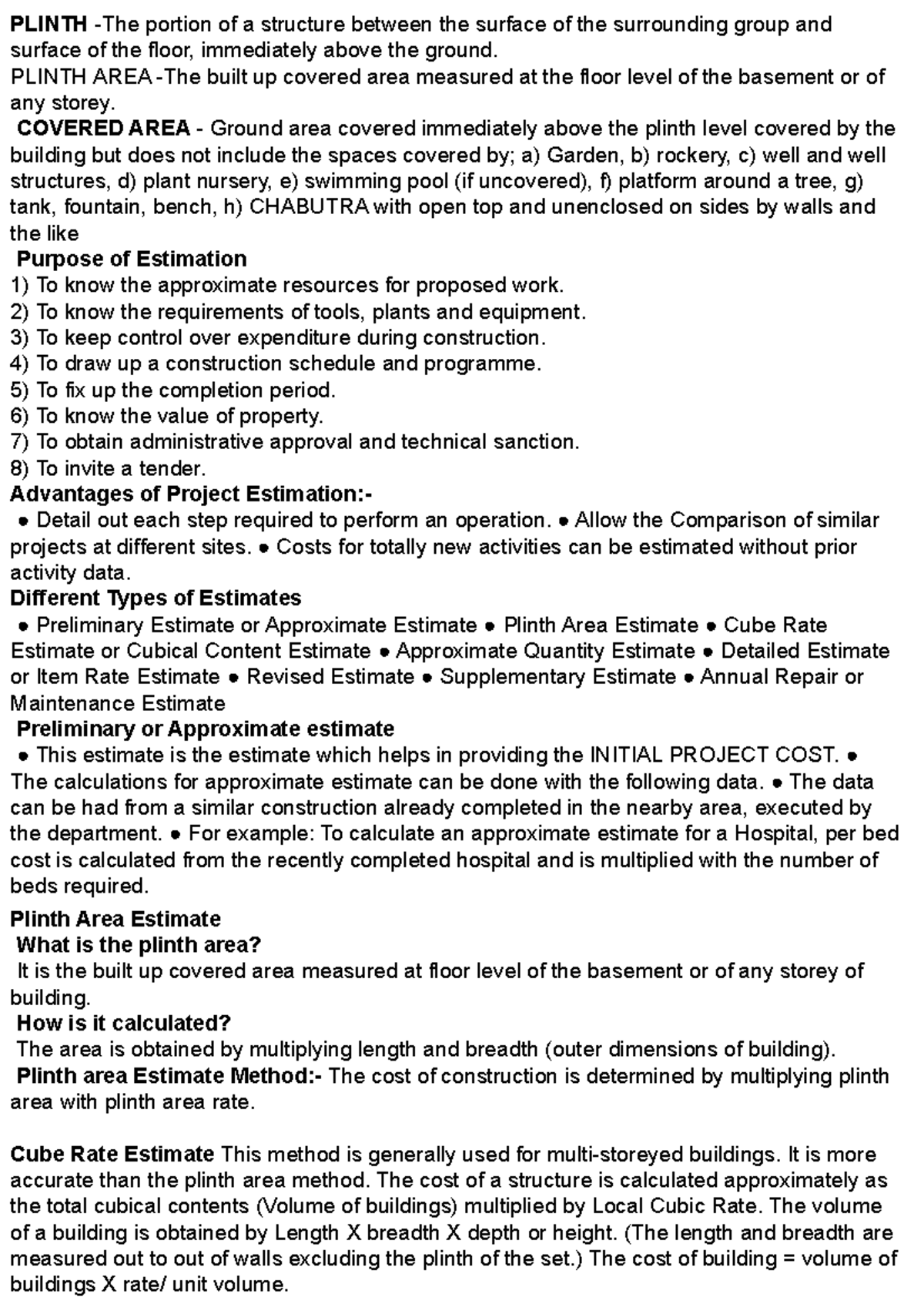 Estimate - especially for final exam notes - PLINTH -The portion of a ...