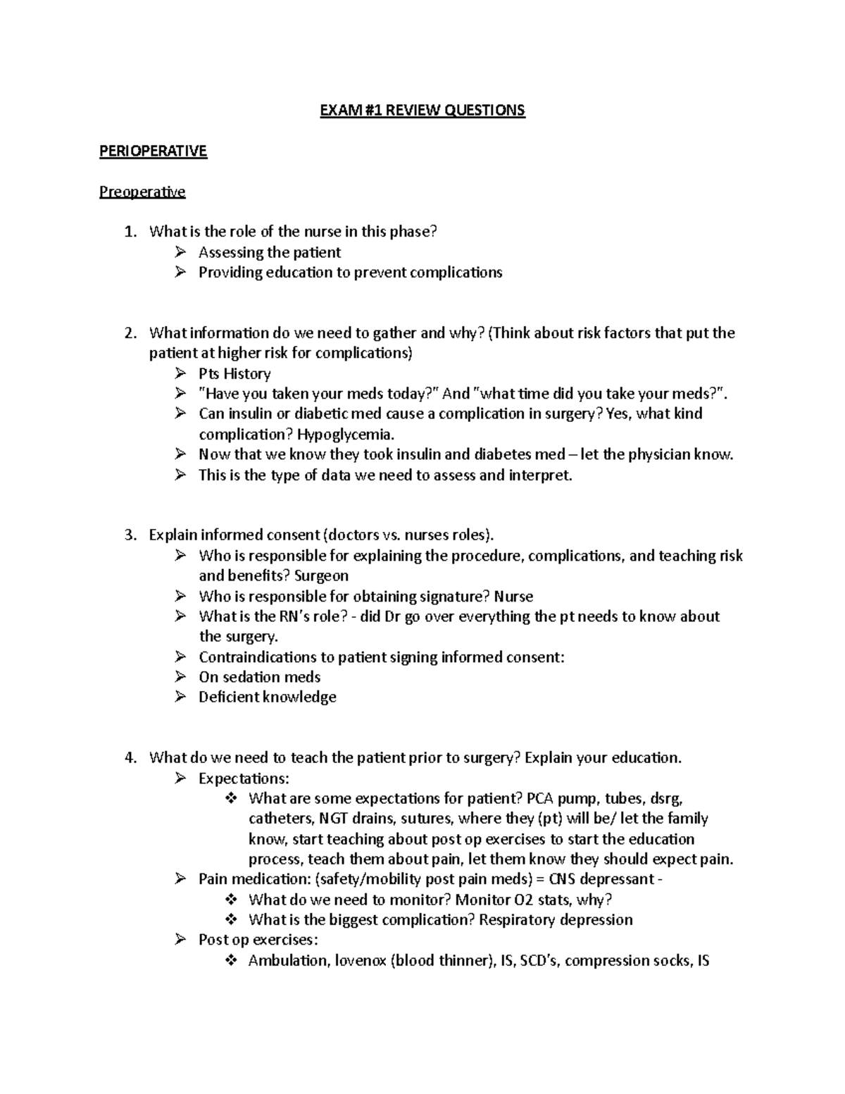 Med surg tutor exam 1 review - EXAM #1 REVIEW QUESTIONS PERIOPERATIVE ...