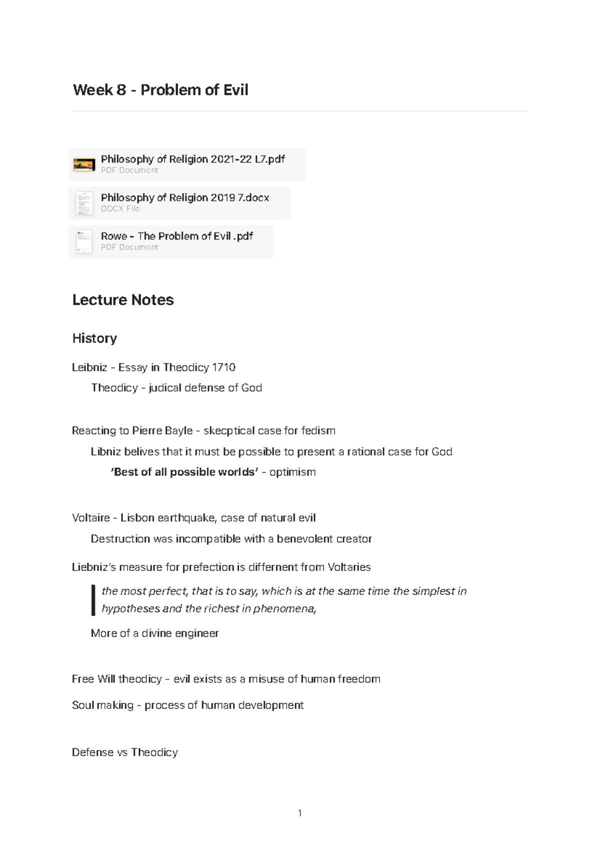 Week 8 - Problem of Evil - Lecture Notes - Week 8 - Problem of Evil ...