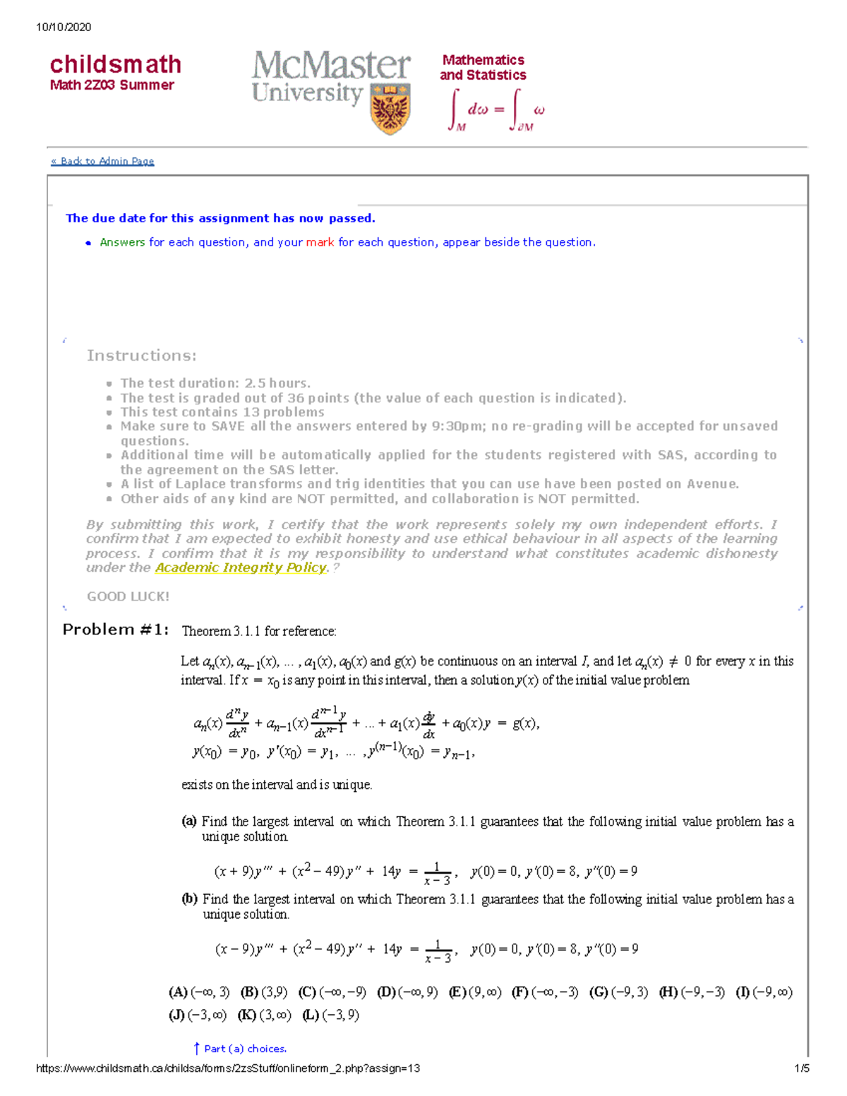 Math calc3 Midterm 2 Questions - childsmath Math 2Z03 Summer ...