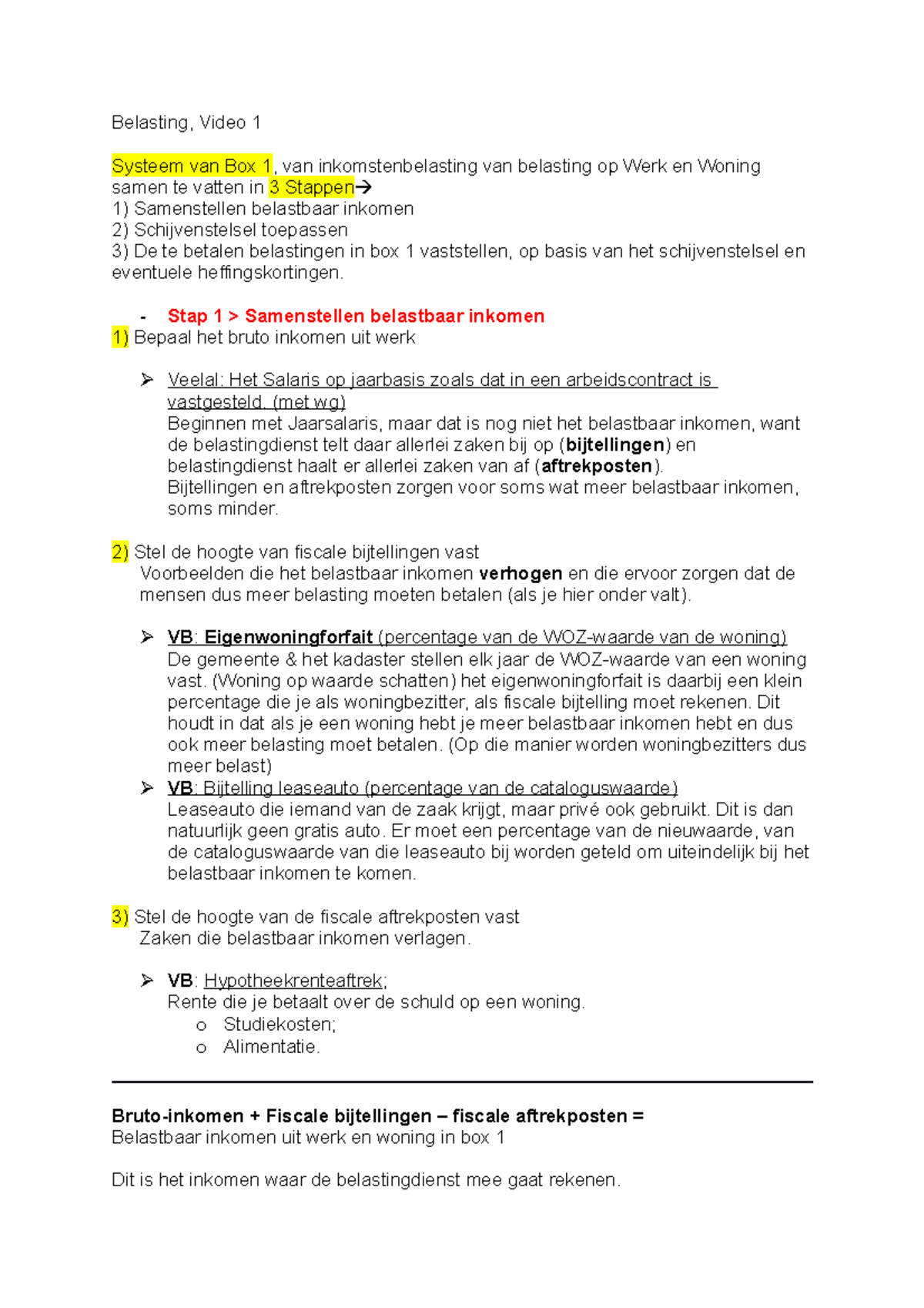 Belastingrecht Berekening - Belasting, Video 1 Systeem van Box 1, van ...