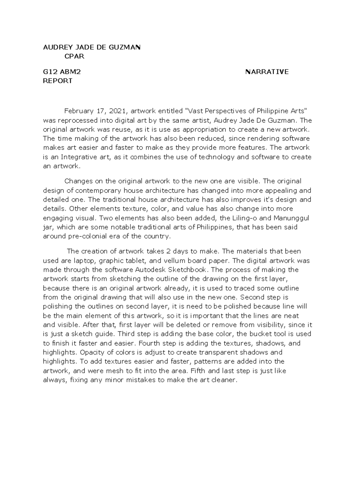 Narrative Report CPAR - AUDREY JADE DE GUZMAN CPAR G12 ABM2 NARRATIVE ...