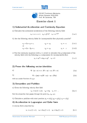 Sheet 1 exercise - Blatt 1 - Exercise sheet 1 Continuum mechanics ...