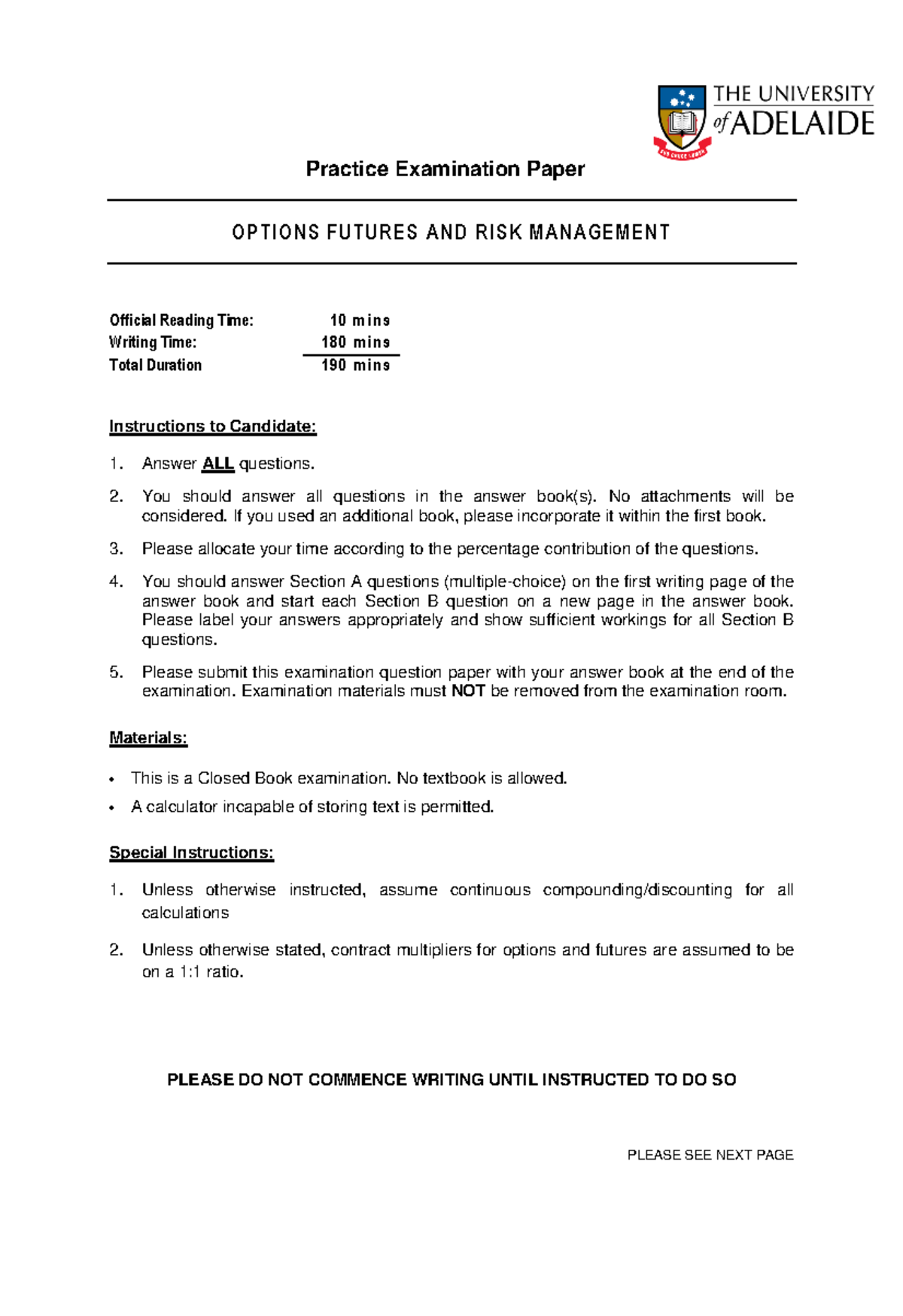 Sample/practice exam 2016, questions - Practice Examination Paper ...