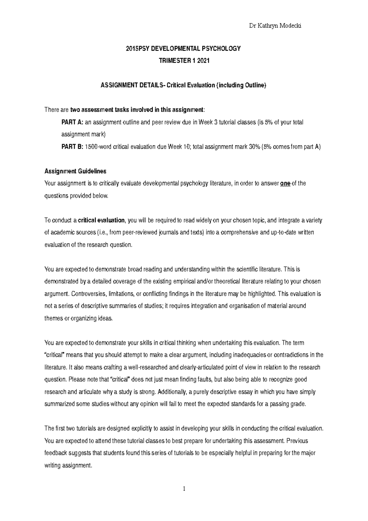 2015 PSY Assignment Details & Marking Criteria 2021 - 2015PSY DEVELOPMENTAL PSYCHOLOGY TRIMESTER ...