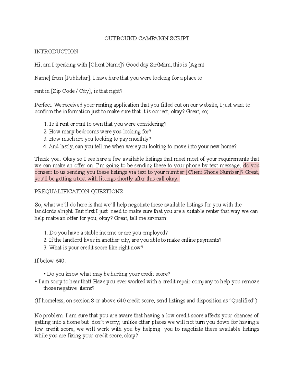 Outbound script - NOTHING - OUTBOUND CAMPAIGN SCRIPT INTRODUCTION Hi ...