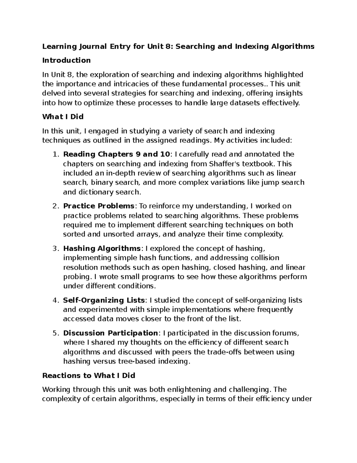 Learning Journal Entry for Unit 8 - . This unit delved into several ...