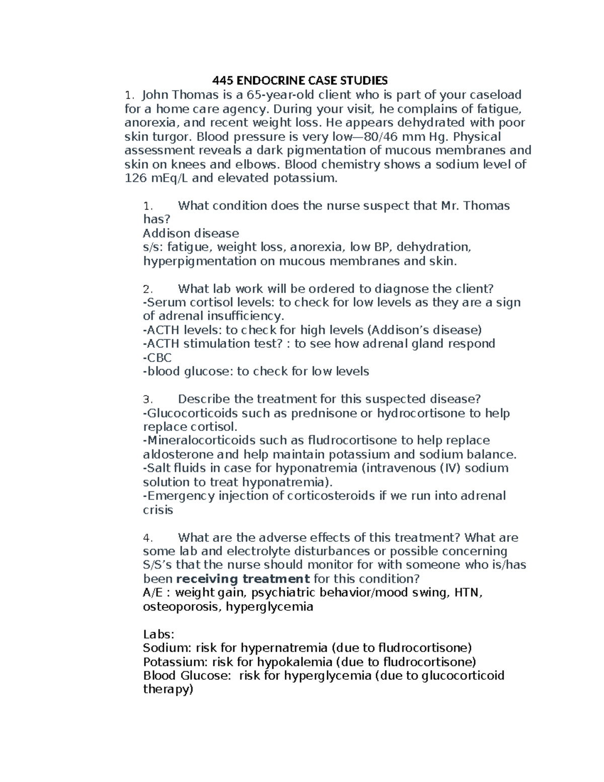 445 Endocrine CASE Studies - 445 ENDOCRINE CASE STUDIES 1. John Thomas ...