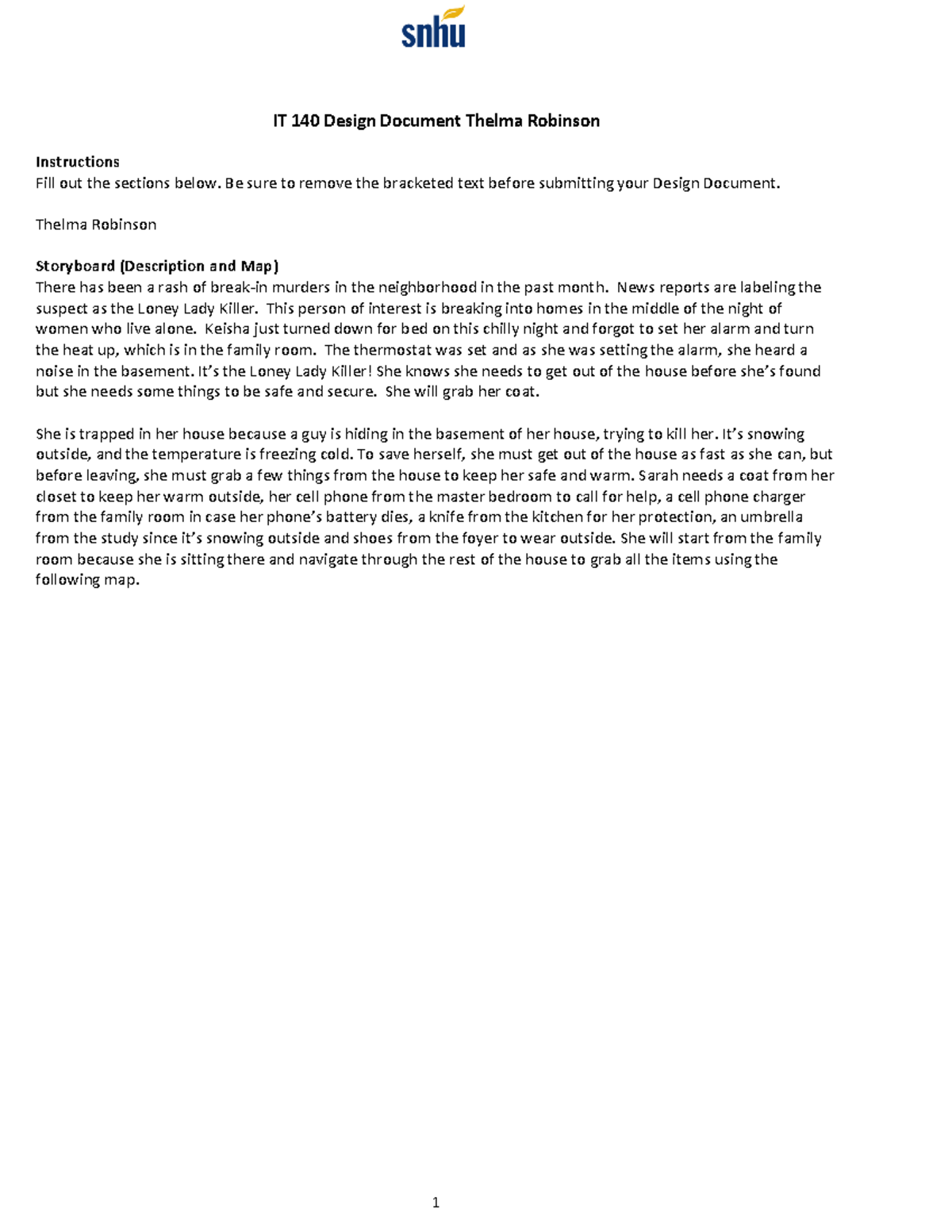 IT 140 Design Document - Thelma Robinson - IT 140 Design Document ...