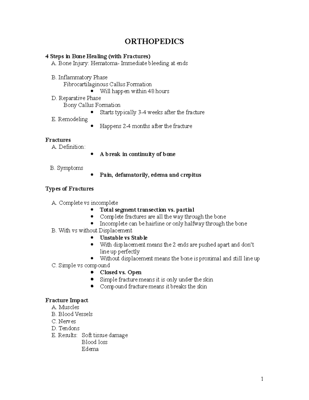 Orthopedics handouts - Lecture notes ortho - ORTHOPEDICS 4 Steps in ...