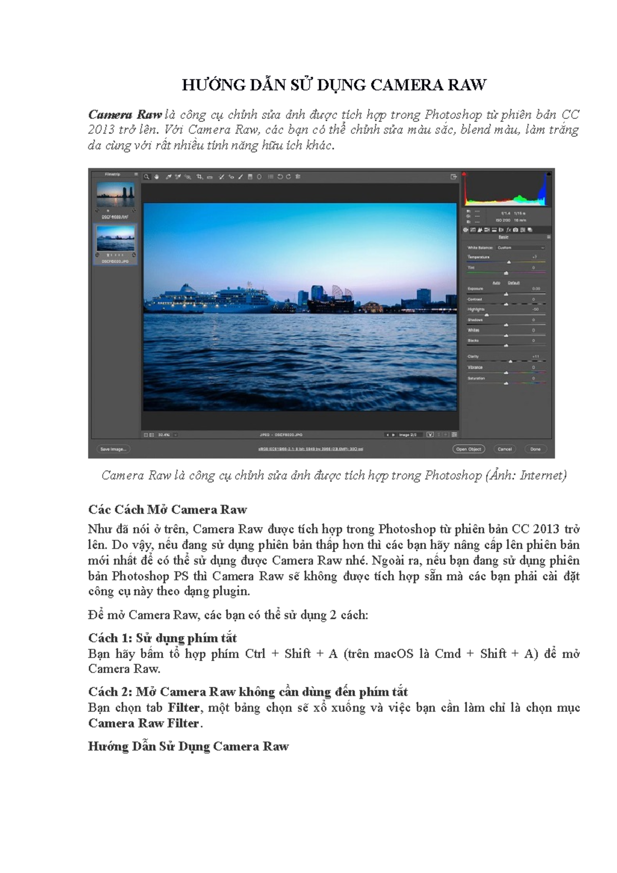 HƯỚNG DẪN SỬ DỤNG Camera RAW - HƯỚNG DẪN SỬ DỤNG CAMERA RAW Camera Raw là công cụ chỉnh sửa ảnh ...