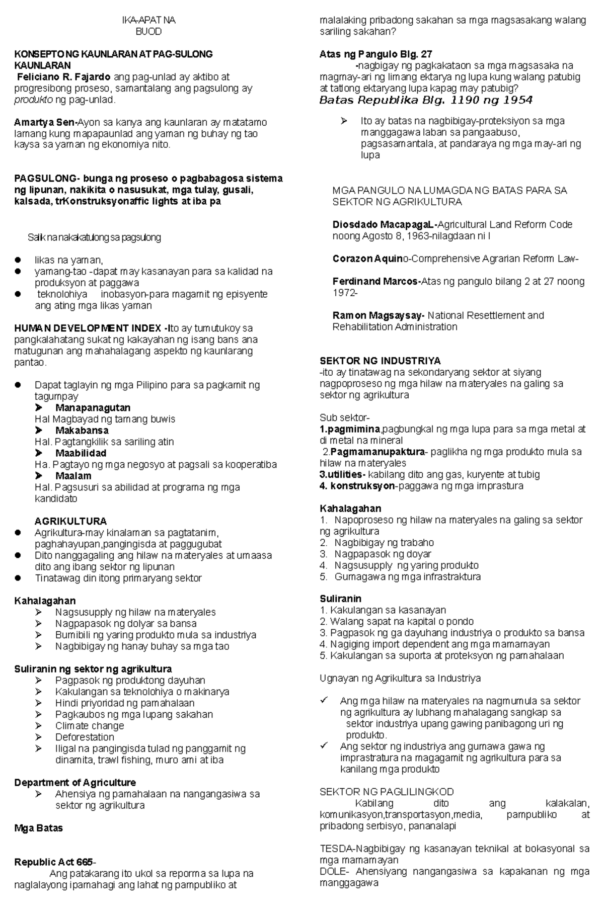 4th-quarter-summary - idk - IKA-APAT NA BUOD KONSEPTO NG KAUNLARAN AT PAG-SULONG KAUNLARAN ...