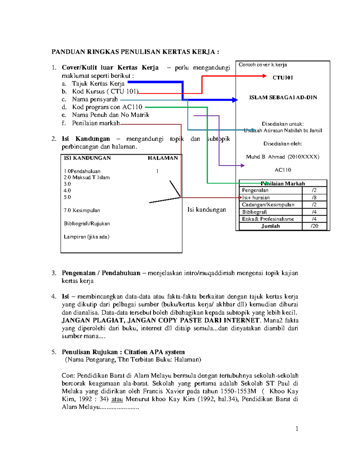 Panduan Penulisan KK 1 - ok nice - 1 PANDUAN RINGKAS PENULISAN KERTAS KERJA : Cover/Kulit luar ...
