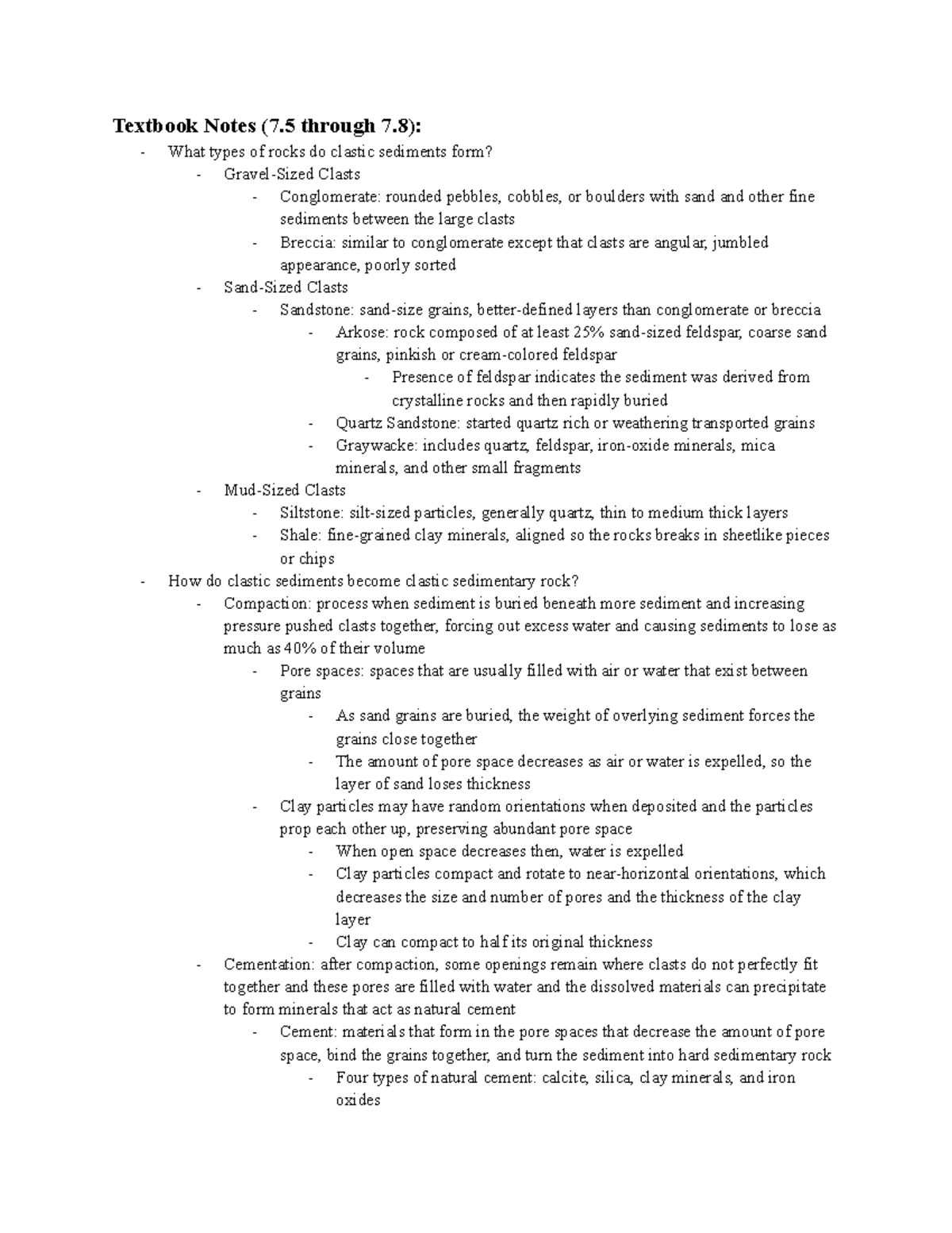 Sedimentary Textbook Notes (7.5 through 7 - Textbook Notes (7 through 7 ...