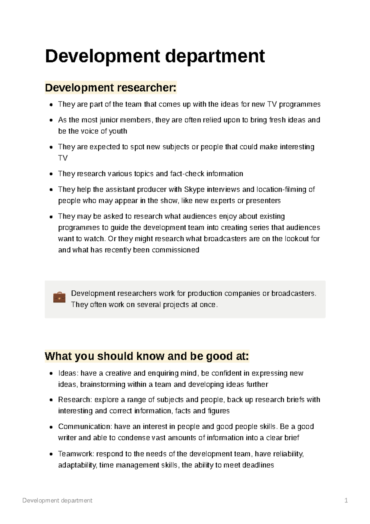 Development researcher - Development department 1 Development ...