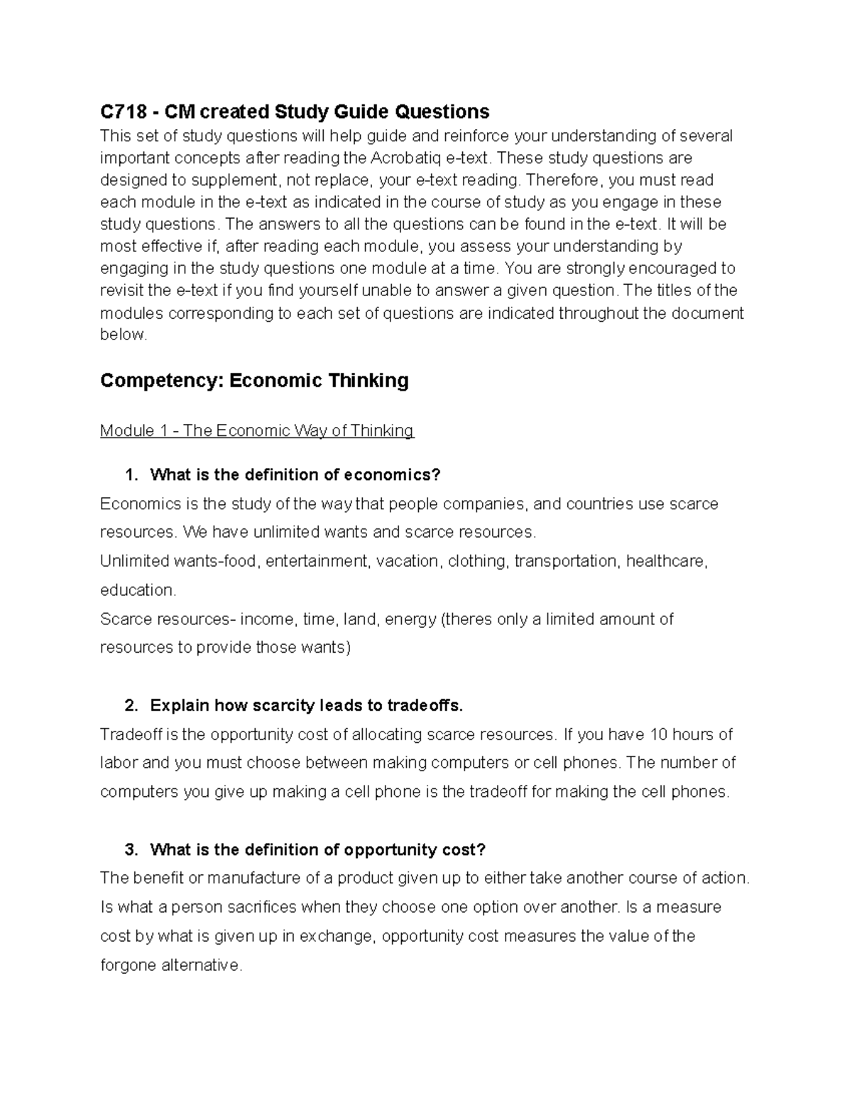 Microeconomics C718 Study Guide Answers - C718 - CM created Study Guide ...
