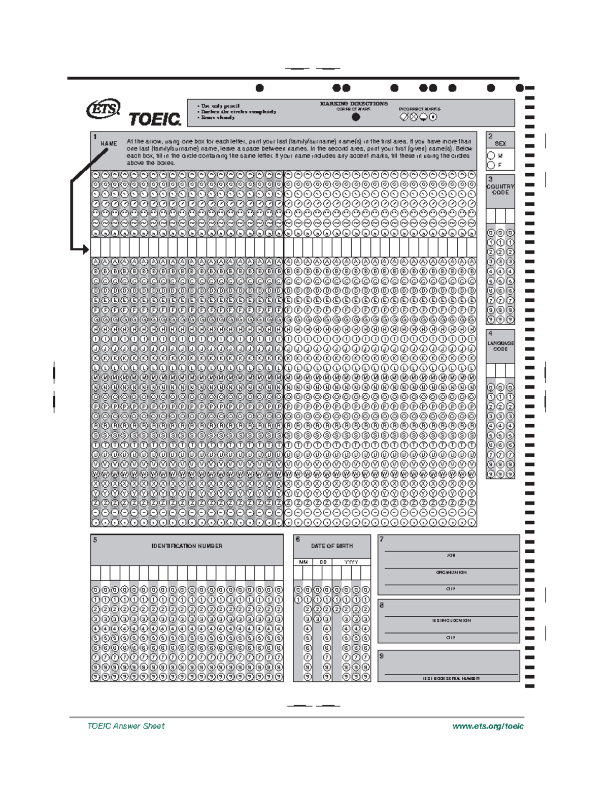 Answer Sheet Toeic Toeic Ets Toeic A B C D E F G H I J K L M N O P
