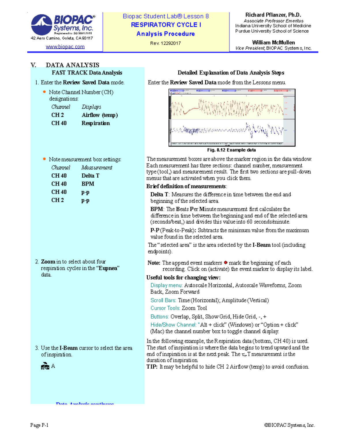 L08 Analysis Procedure - Biopac Student Lab® Lesson 8 RESPIRATORY CYCLE ...